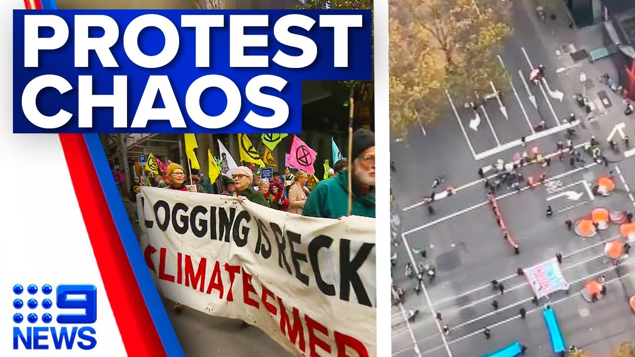 Climate change protesters cause chaos in Melbourne CBD | 9 News ...