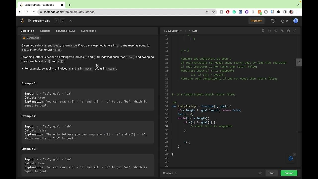 859. Buddy Strings #leetcodechallenge #recordedLiveWhileSolvingForFirstTime - YouTube