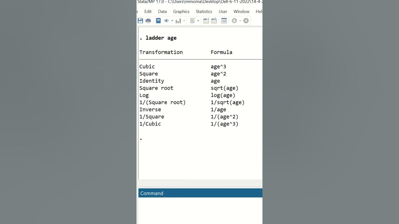 Ladder command for data transformation options in STATA #Shorts - YouTube