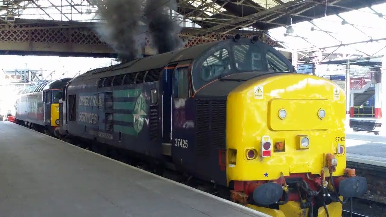 Direct Rail Services Class 37 37425 startup at Crewe + Departure - 3rd ...
