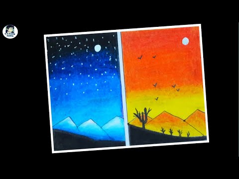 Day and Night Nature Drawing | Drawing of Nature | Beautiful Scenery Drawing of Nature