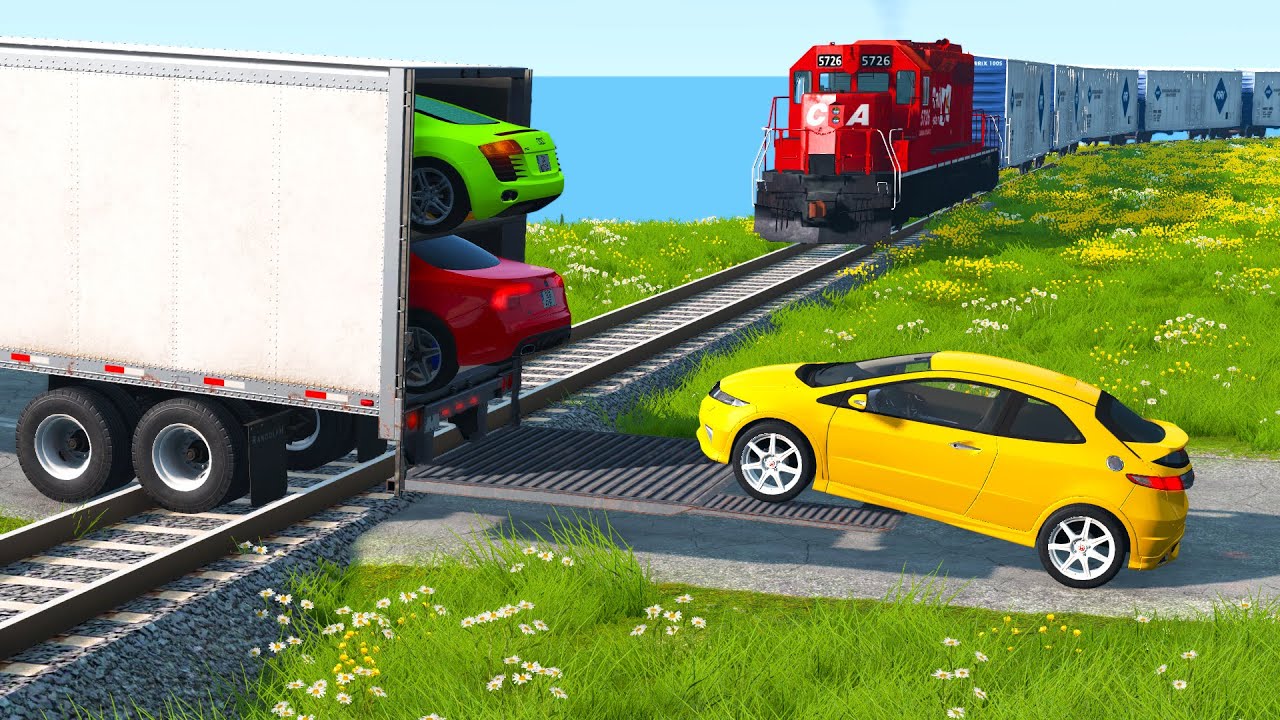Cargo Box Trailers Tractor Transporter Cars Rescue - Cars vs Train and ...
