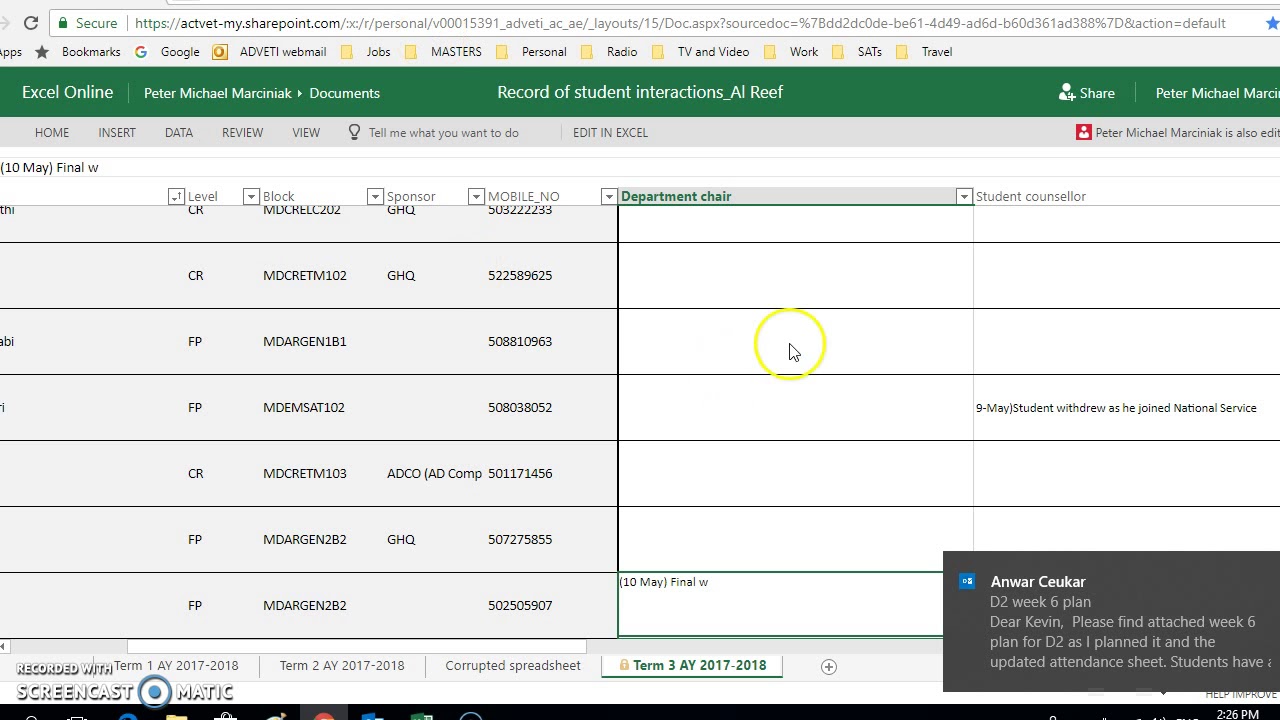 Excel Office 365 Record of student interactions - YouTube