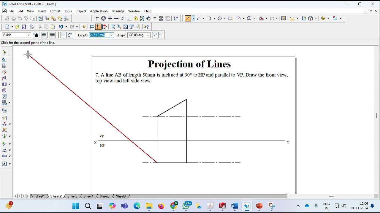 Problem - 7 | Projection of Lines | Computer Aided Engineering Drawing ...