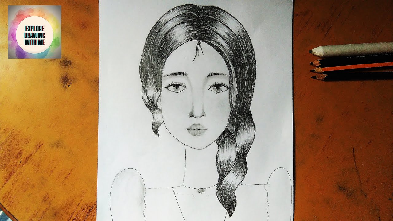 How to draw a girl with hair on front side - pencil drawing step by ...