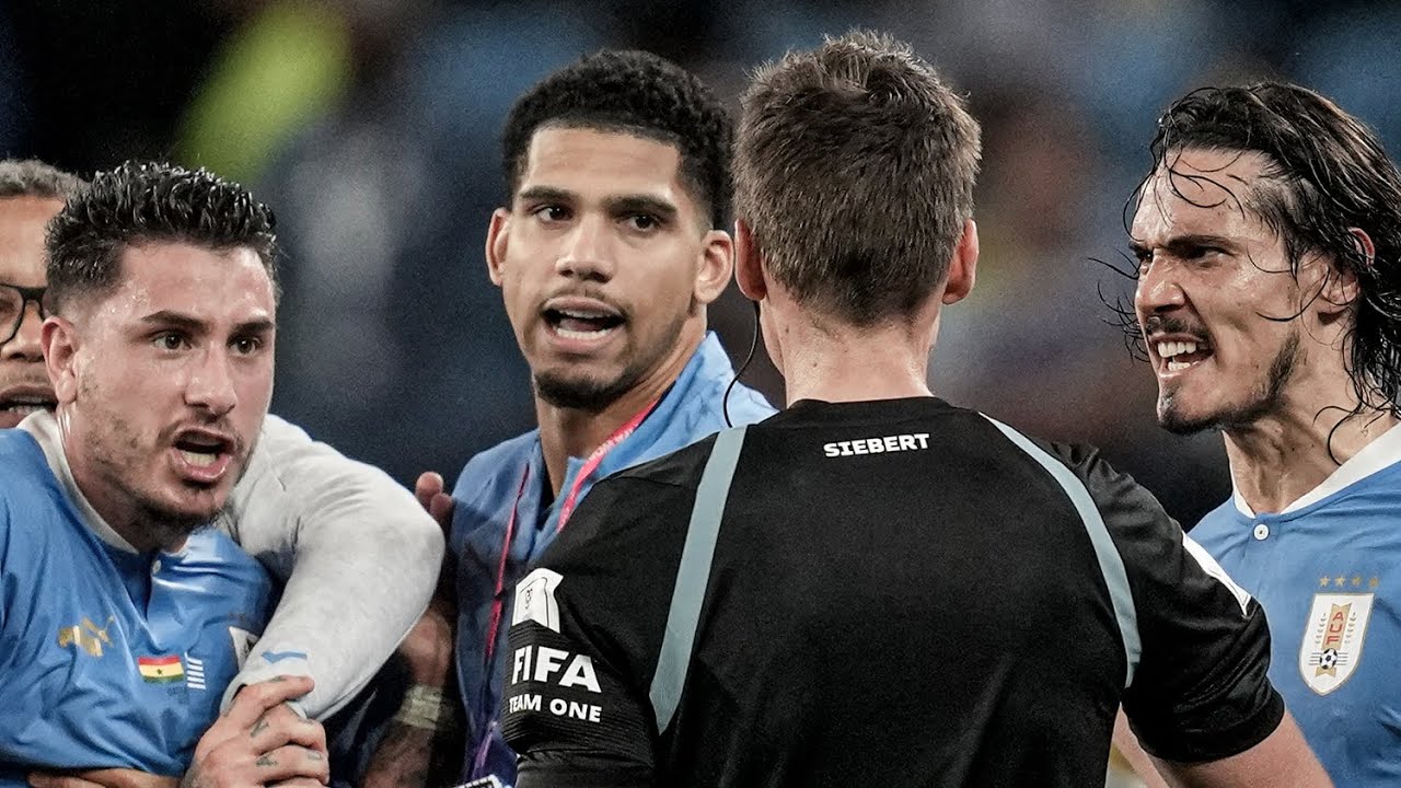 Huge fight during uruguay vs Ghana match players were fighting with ...