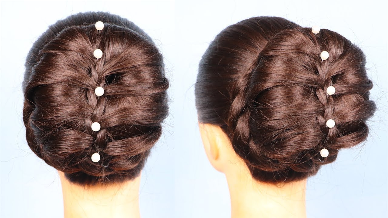 New style khajuri braid bun for Gown, Lehnga, Party || new hairstyle ...
