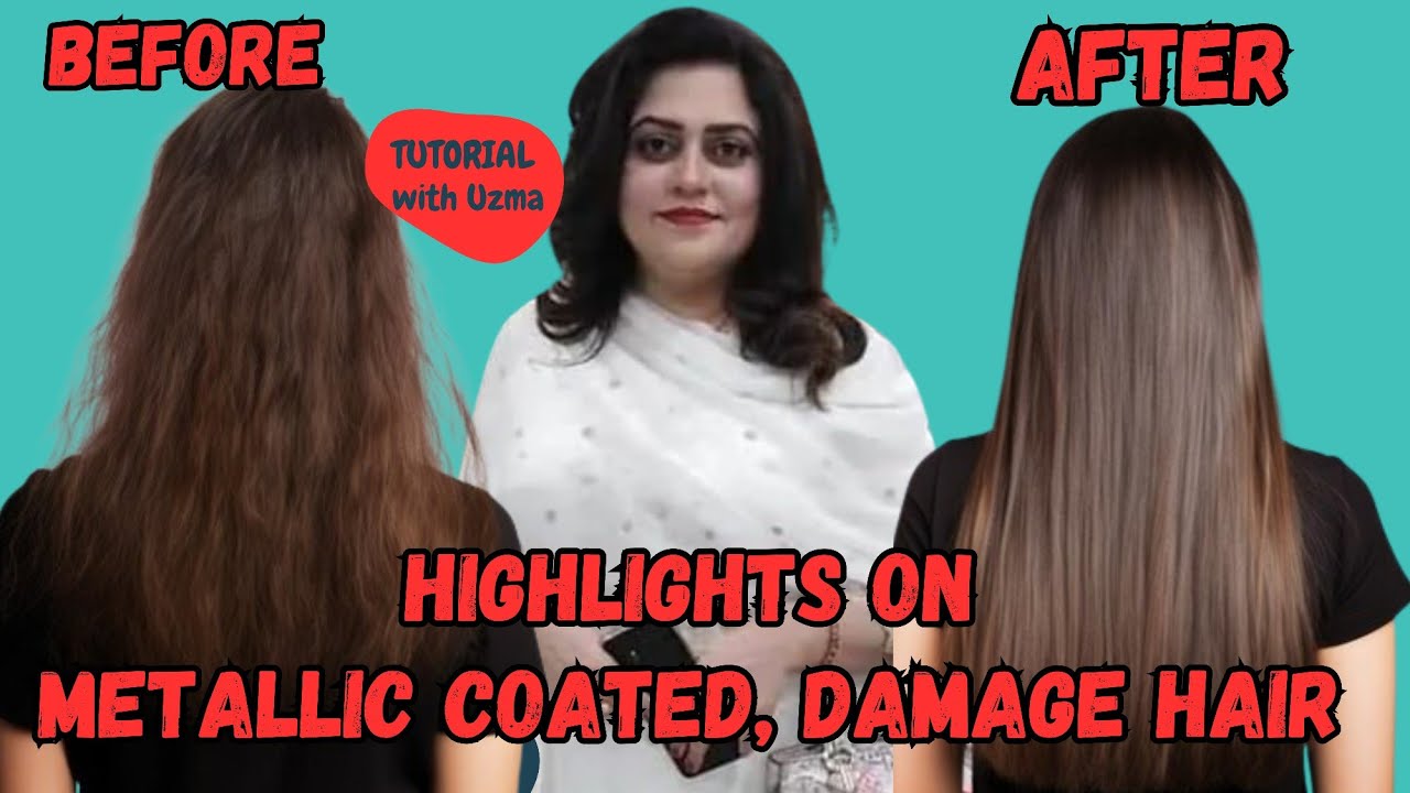 Highlights on metallic hair | Professional Highlights | Fix Metallic ...