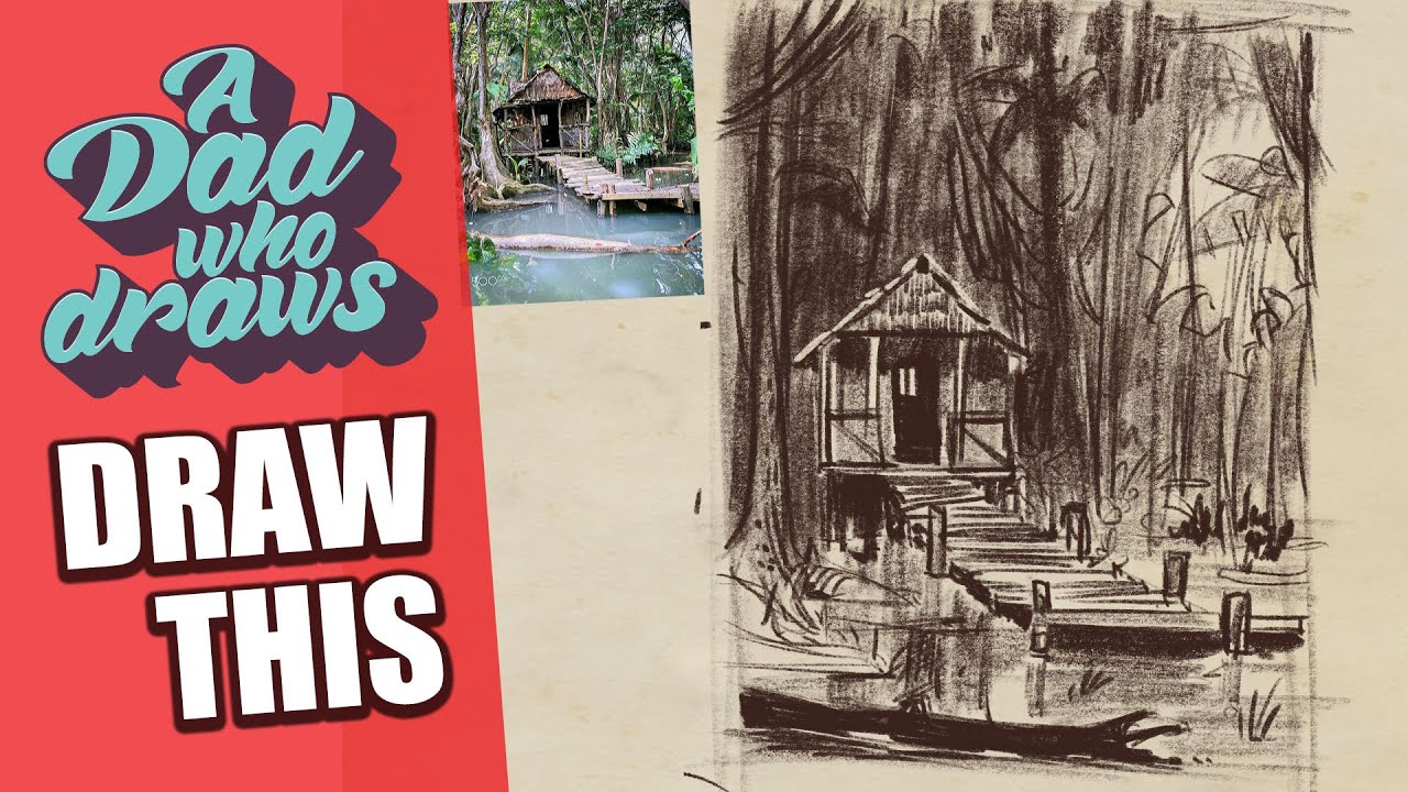 How to Draw a Cabin in a Swamp - Step-by-Step Tutorial for Beginners ...