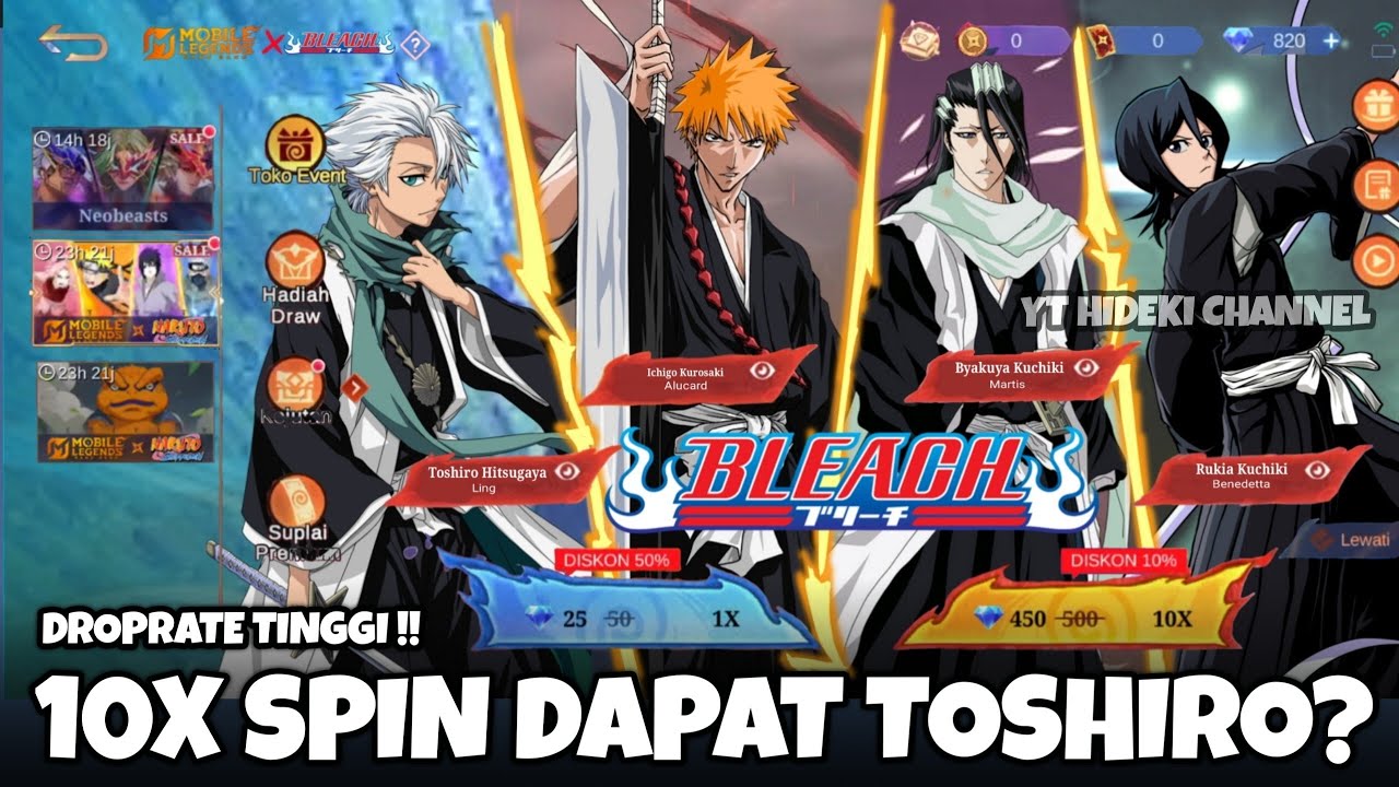 AKHIRNYA RILIS BLEACH COLLAB MLBB | 10 SPIN GRATIS TOSHIRO HITSUGAYA ...