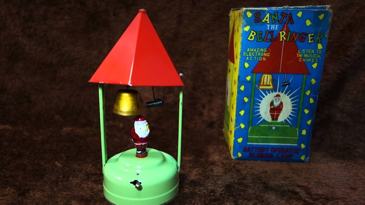Santa The Bell Ringer Vintage Battery Operated Lamp Tin Toy 50s - YouTube
