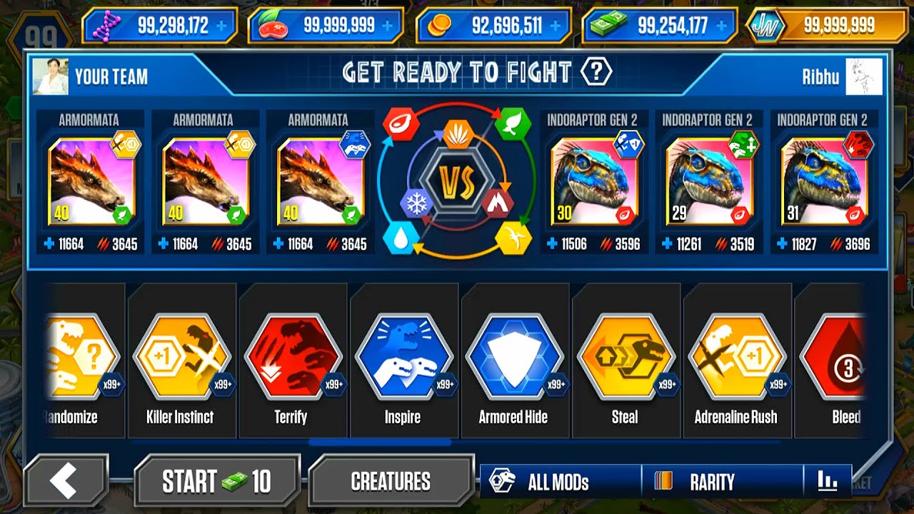 ARMORMATA vs INDORAPTOR GEN 2 | JURASSIC WORLD THE GAME - YouTube