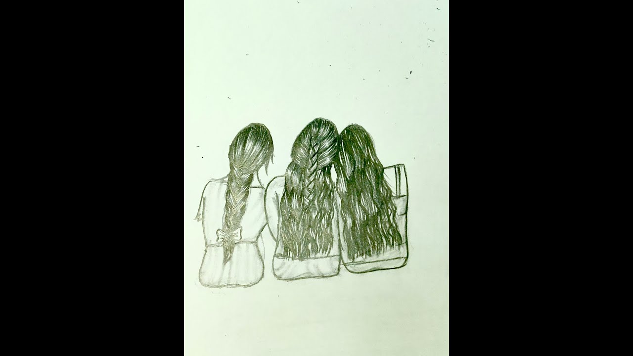 How to draw 3 best friend drawing ll Pencil sketch ll Girls best friend ...