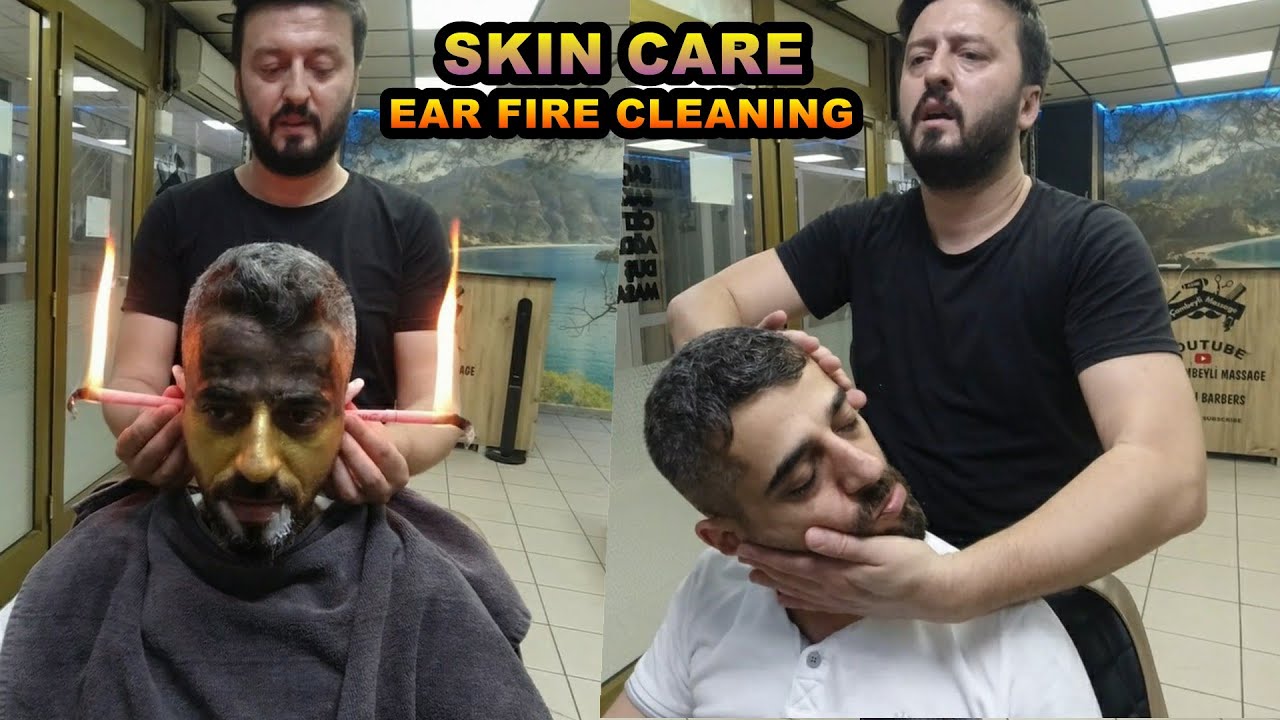 Barber Skin Care 💈neck Crack💈ear Fire Cleaning💈hot Towel Steam💈 Asmr