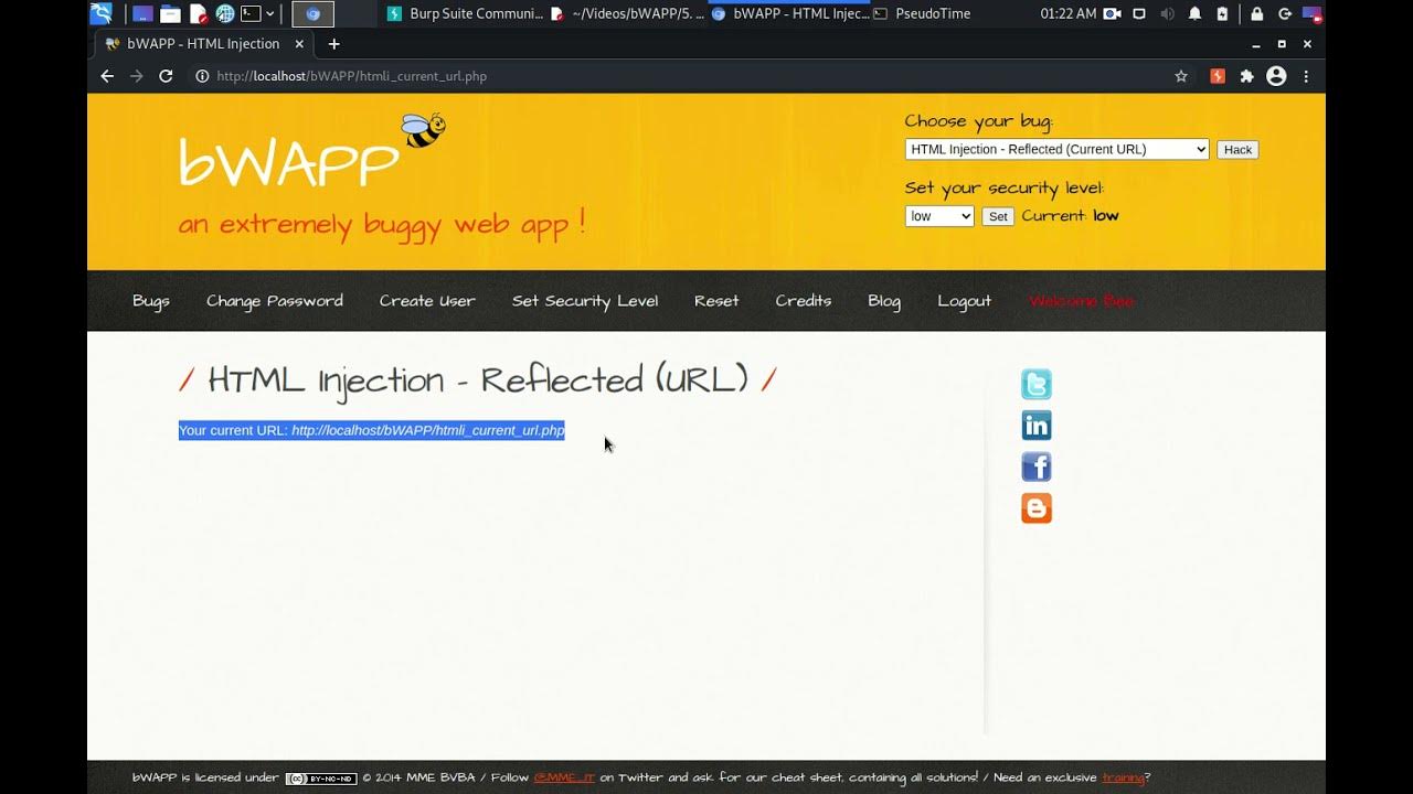 bWAPP HTML Injection Reflected Current URL Low Security Level - YouTube