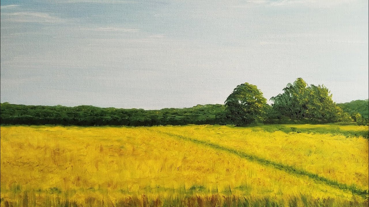 Paisaje FÁCIL al oleo ideal para PRINCIPIANTES. Campo de Trigo | Pintar ...