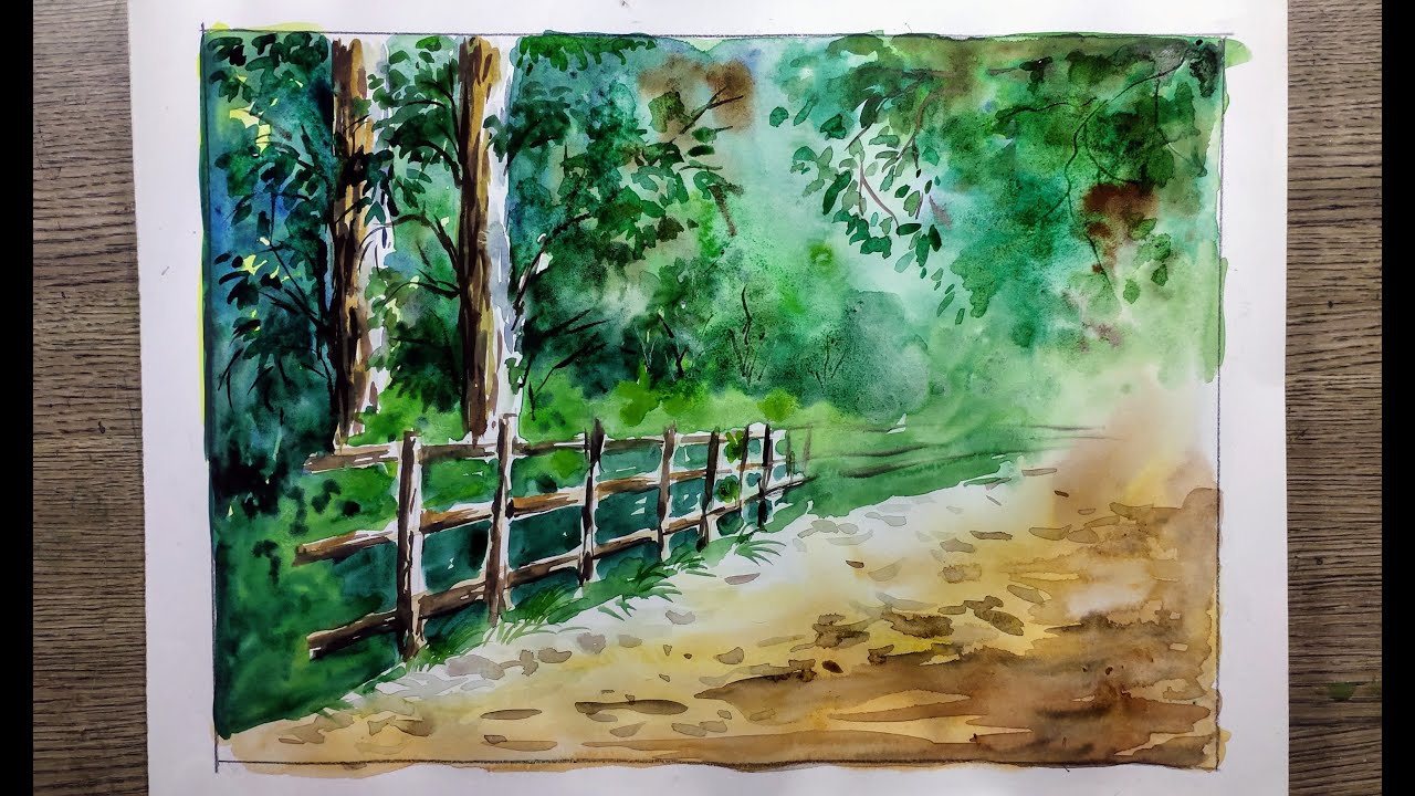 Natural scenery drawing and coloring with watercolour step by step ...