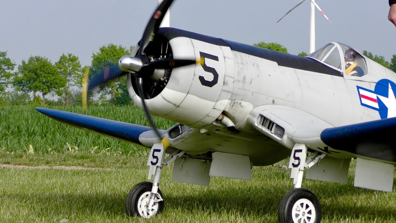 Stunning and Scale XL Olathe Corsair F4U with 5 cylinder radial engine - YouTube
