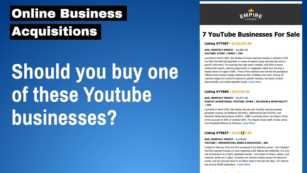 YouTube Businesses For Sale: Risks, Keys To Success, Insight ...