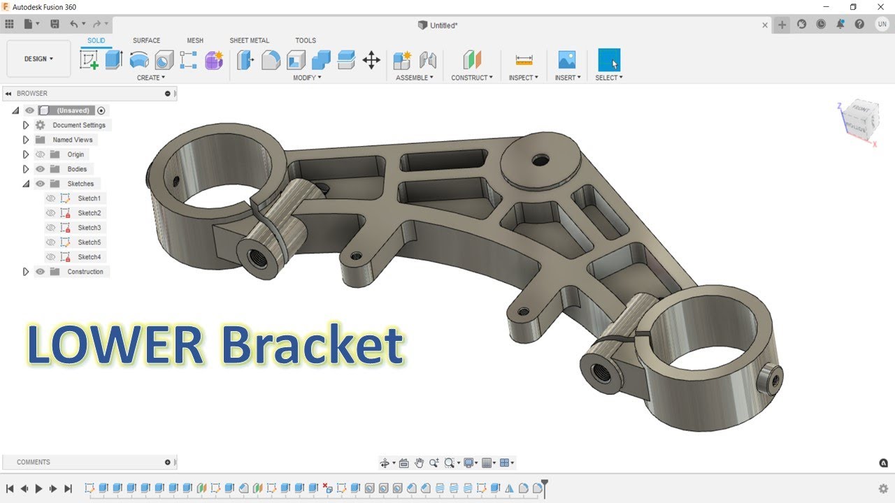 Fusion 360 Tutorial #63 | 3D Model LOWER Bracket Basic Beginners - YouTube