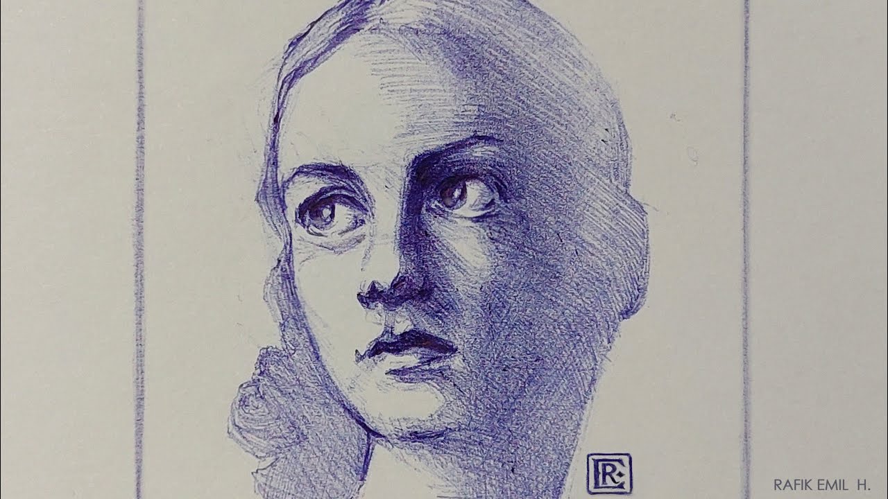 Portrait of a Young woman Ballpoint Drawing by Rafik Emil - YouTube
