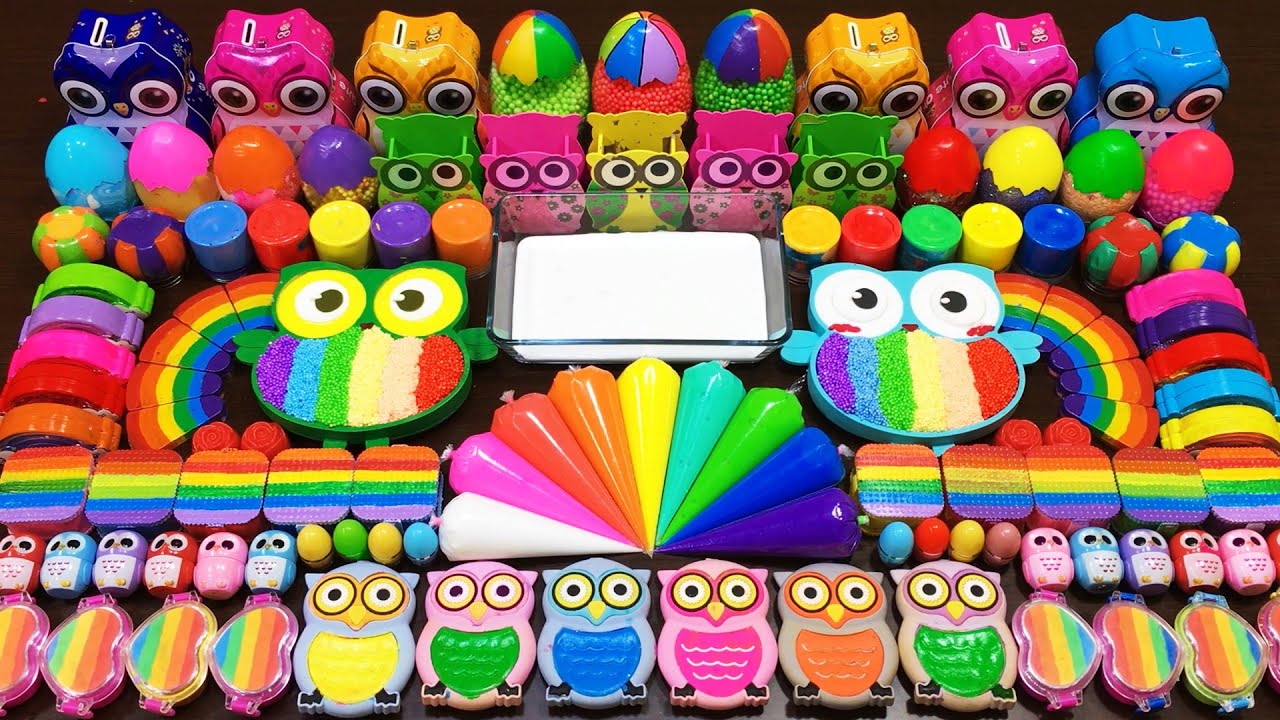 OWL Slime ! SATISFYING WITH CLAY PIPING BAG And FOAM & MAKEUP! Mixing ...