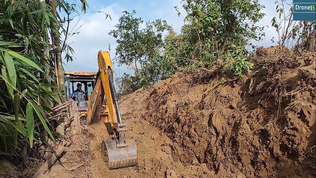 Backhoe Loader-Hilly Village Narrow Road-Cutting Hill-Road Work - YouTube