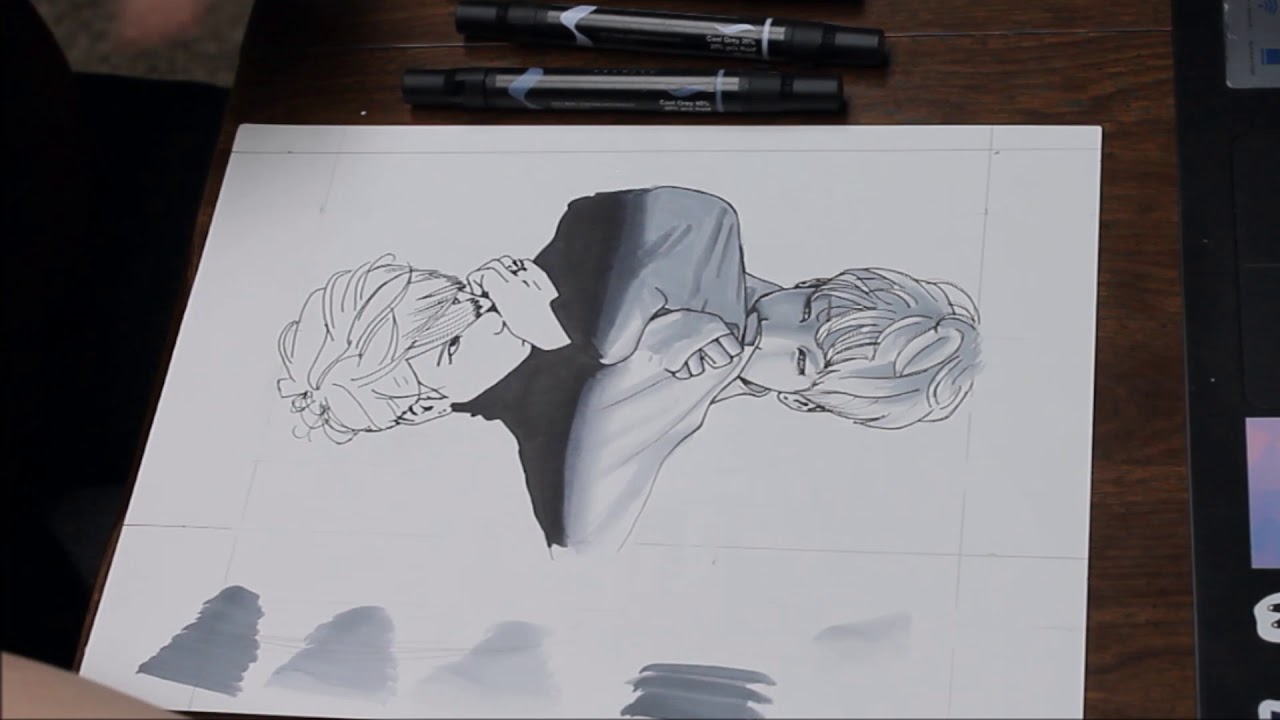 Kim Jonghyun drawing time lapse (magazine info in description) - YouTube
