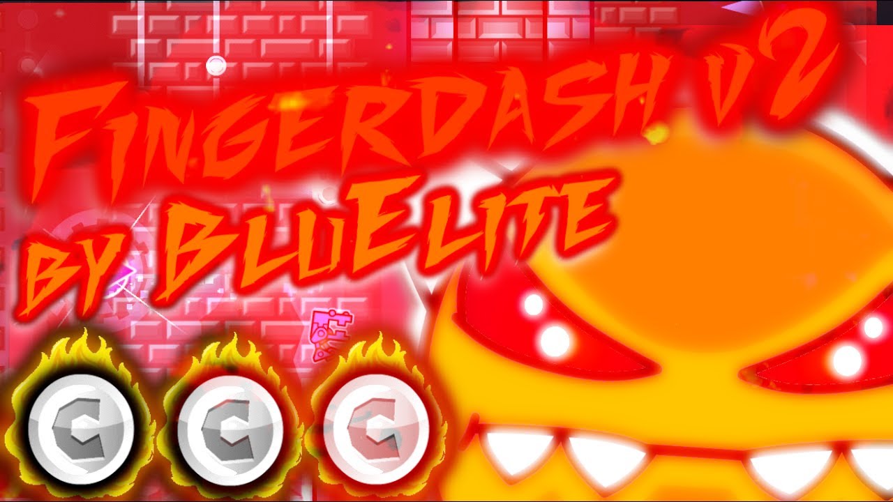 Geometry Dash Medium Demon | FingerDash v2 ALL 3 COINS (BlueLite) - YouTube