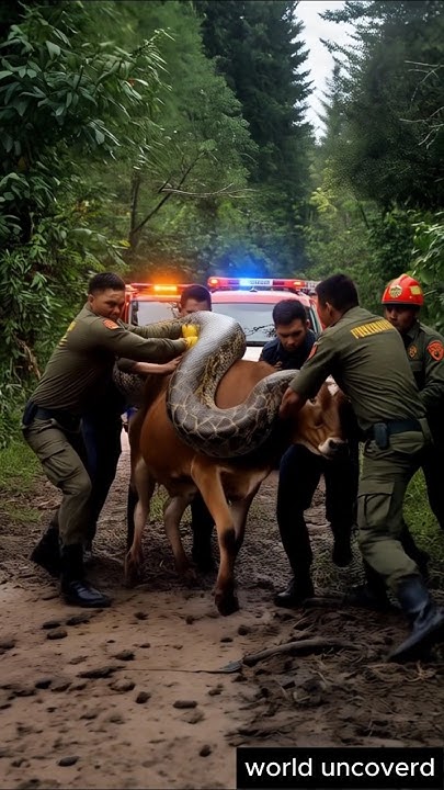 Cow Trapped by Monster Python! Watch the Shocking Rescue! #shorts - YouTube