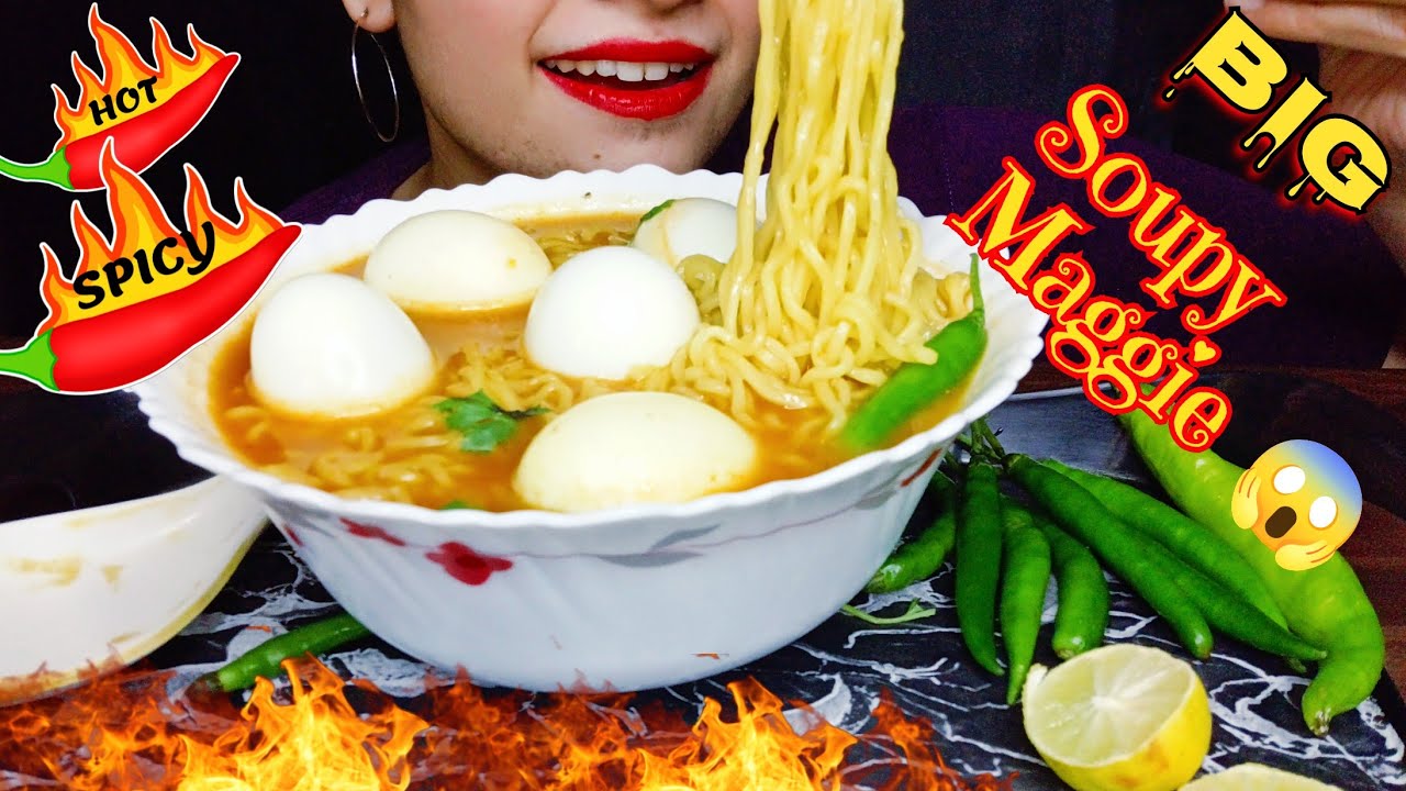 ASMR🔥 Eating BIG BOWL of SOUPY Maggi🌶️+ Boiled Eggs|| Spicy Food Eating ...