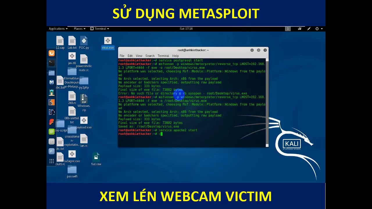 Sử dụng Metasploit xem lén Webcam Victim - YouTube