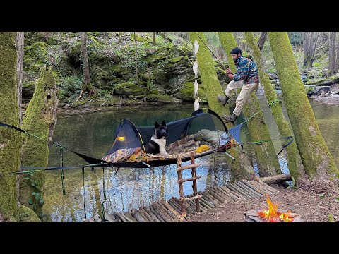 3 Tage Solo-Überlebenscamping; Fangen und Kochen, Angeln. Bushcraft- Hängemattenunterkunft.