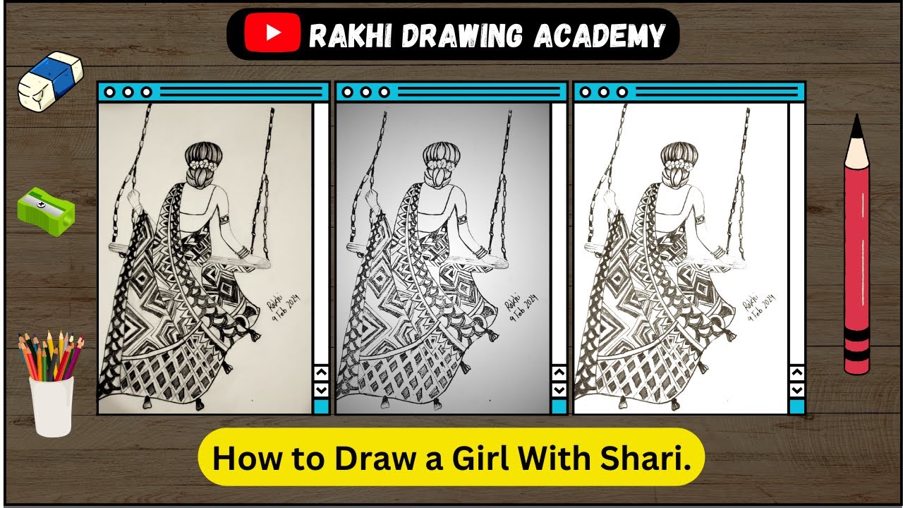 How to Draw A Girl With Shari || Step by Step Pencil Sketch # ...
