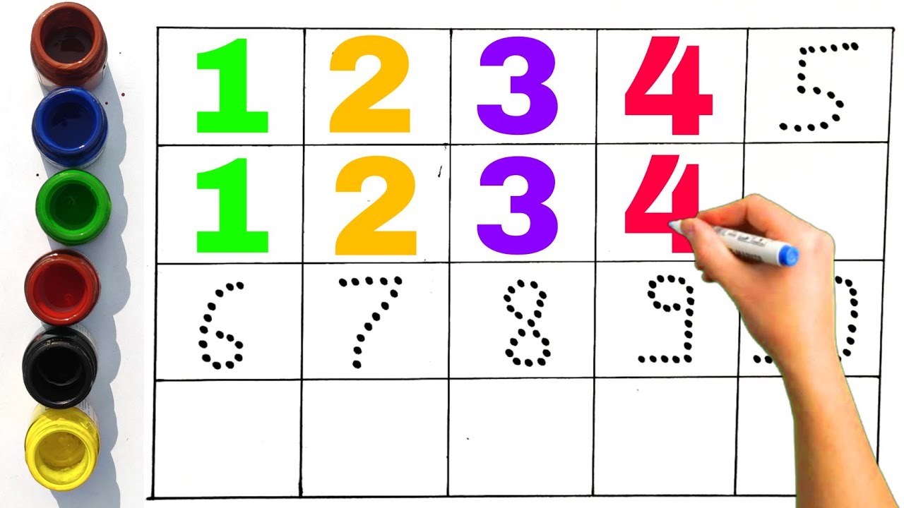 Let's draw number and repeat with colorful paint, #colourdrawing - YouTube