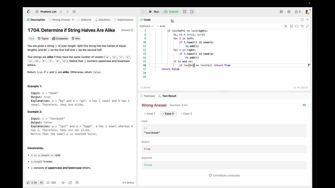Determine If String Halves Are Alike - YouTube