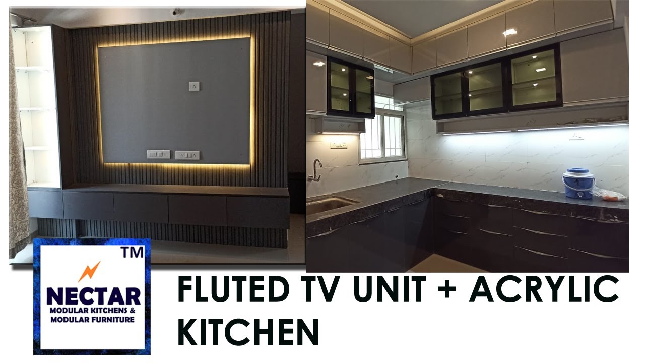 Acrylic Kitchen + Fluted Back TV unit- - YouTube
