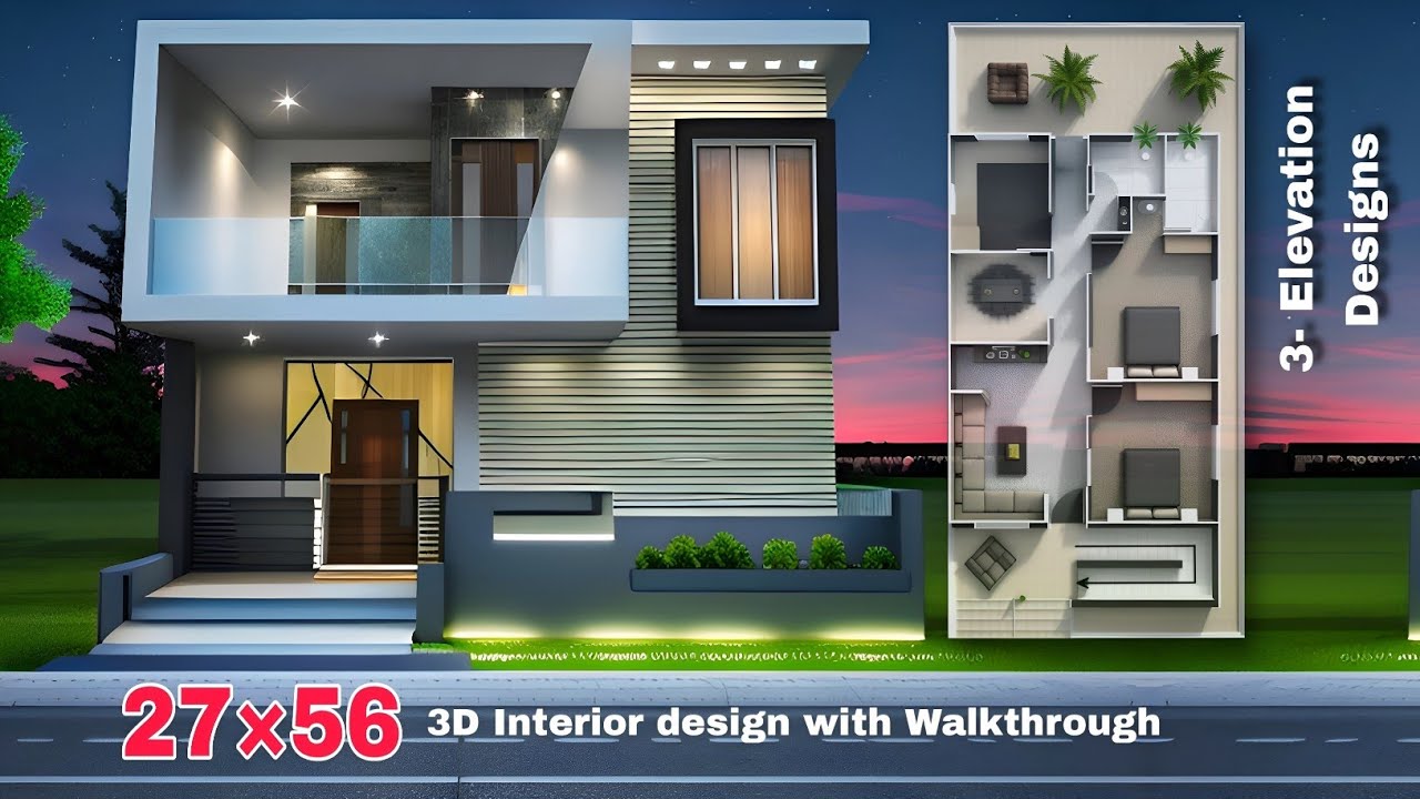 27×56 house plan with interior design || 27×50 house plan || 27×50 ...