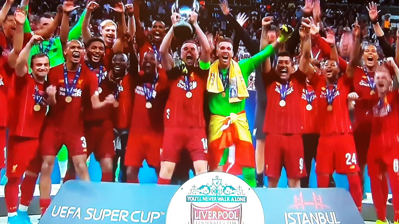 Liverpool lifting the UEFA Super Cup 2019 - YouTube