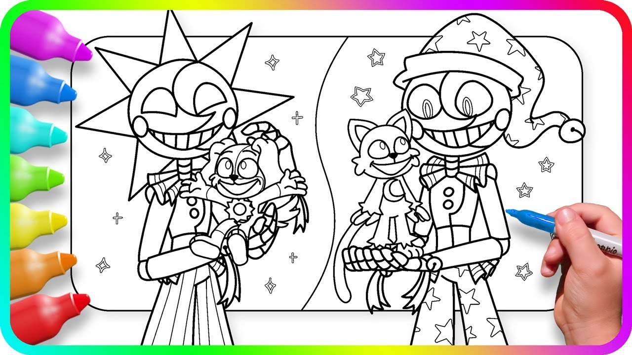 SMILING CRITTERS Coloring Pages - Catnap and Moon, Dogday and Sun. Five ...