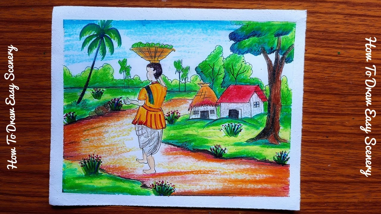 Human Figure Scenery Drawing Step by Step | How to Draw a Village ...
