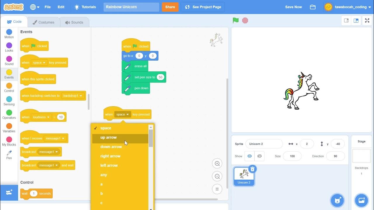 Scratch Tutorial : How To Create Rainbow Unicorn (Coding for Kids in 10 ...
