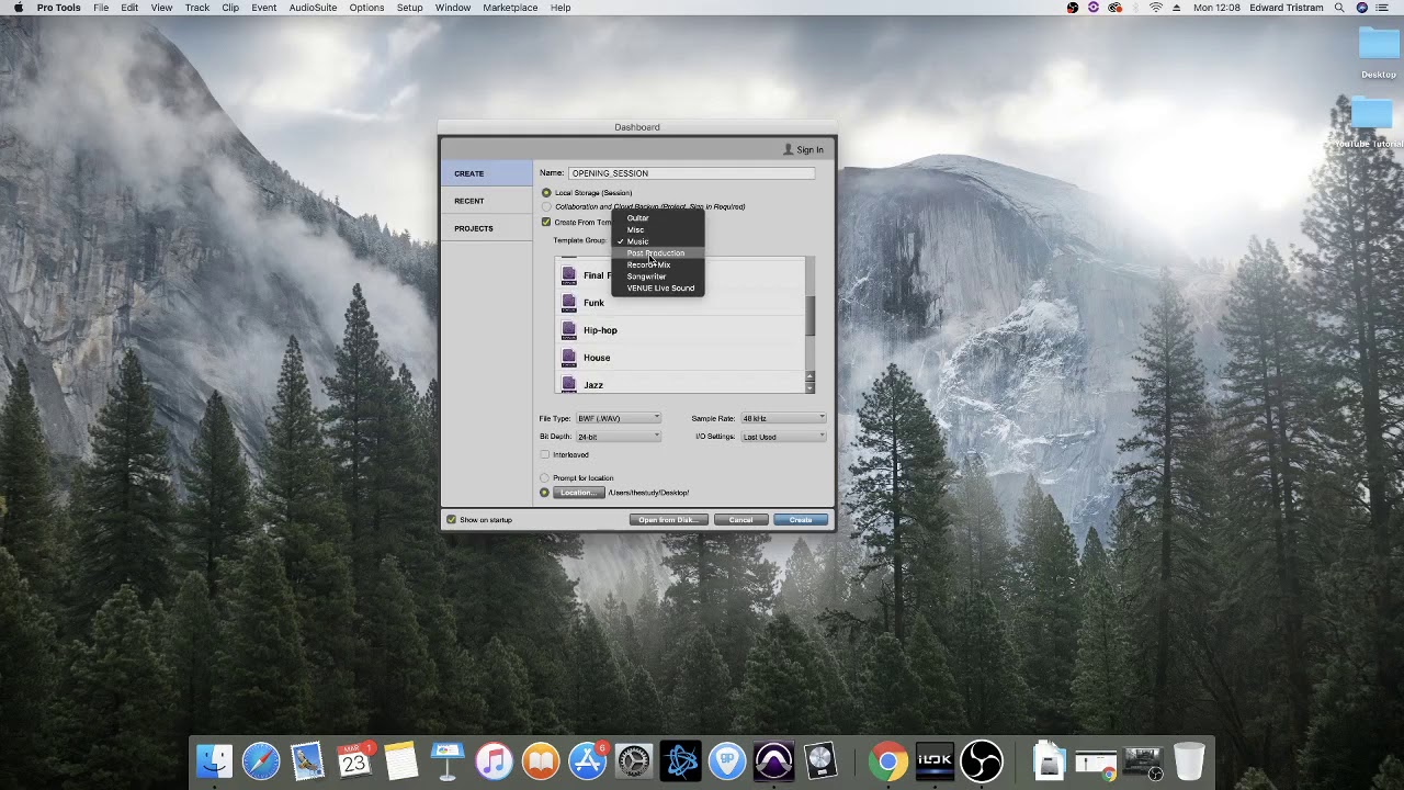 Creating a Pro Tools Session - Dashboard - YouTube