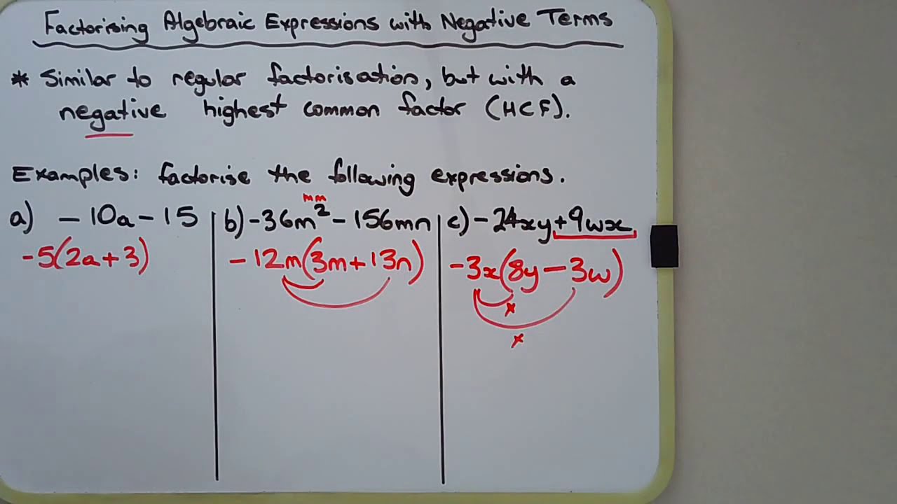 How to factorise algebraic expressions with negative terms (with ...