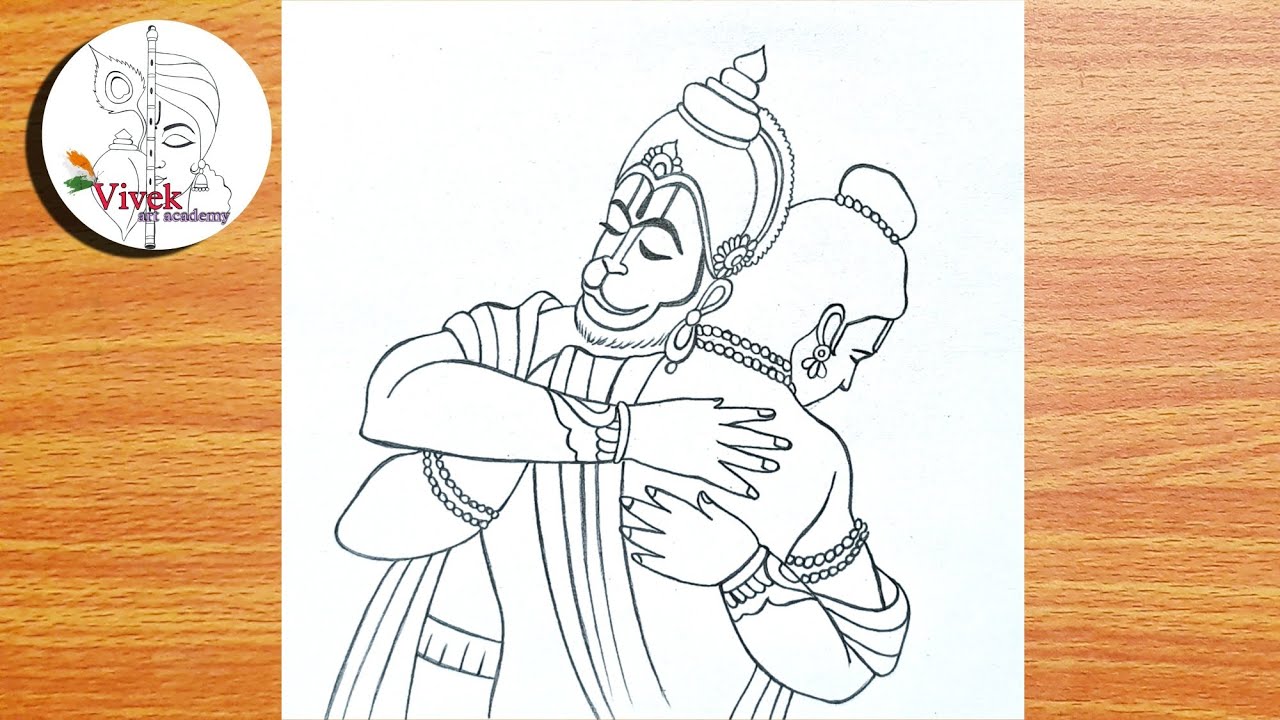 Ram Hanuman Drawing | Ram Hanuman Milan | Shree Ram Drawing Step by ...