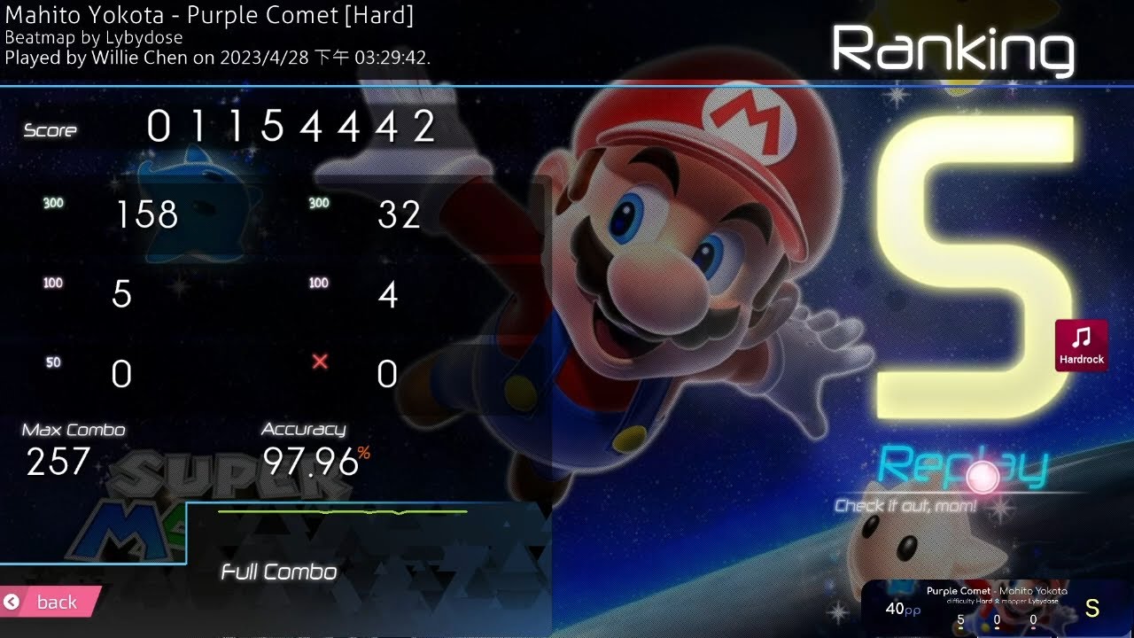 【osu!】Purple Comet [Hard] +HR [3.27★] 40.45PP 97.96% - YouTube