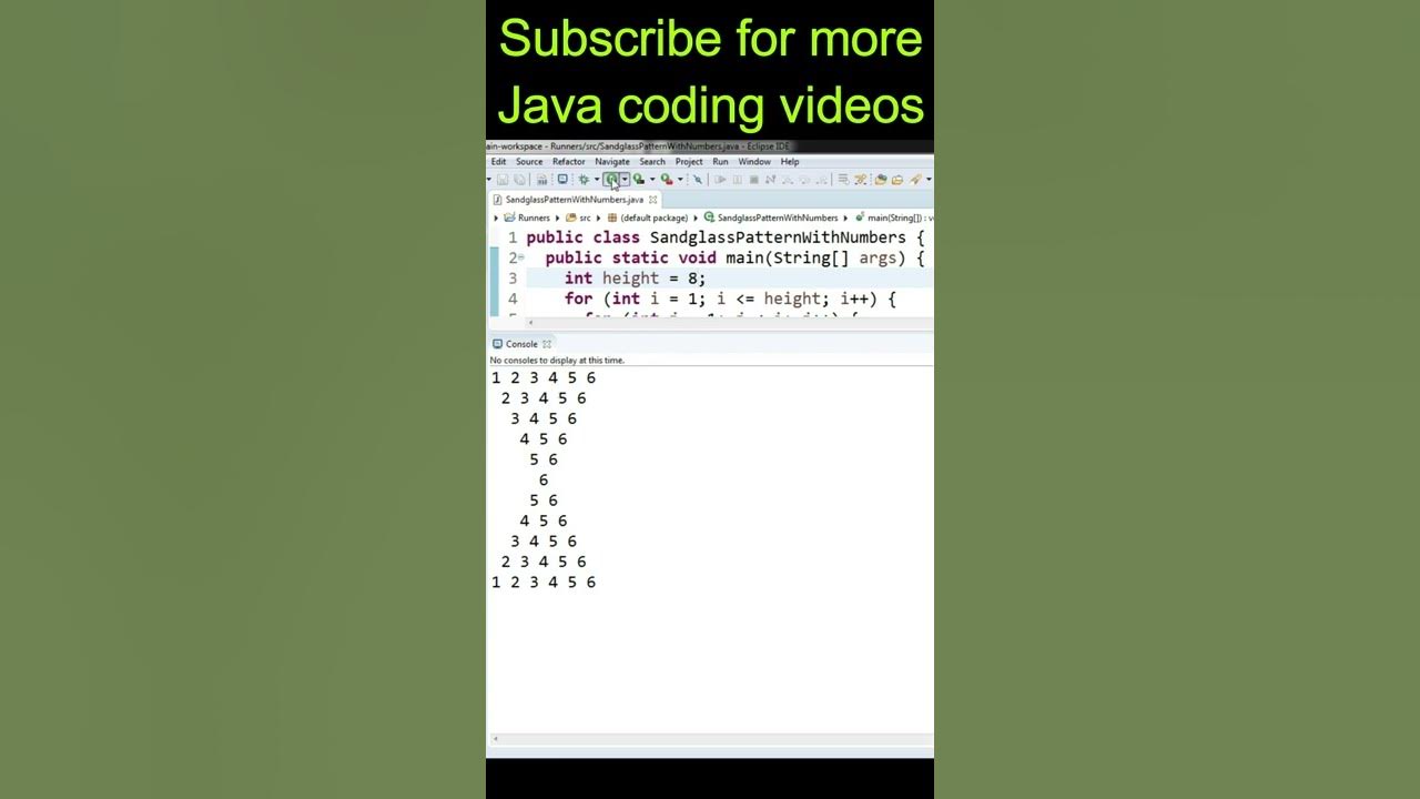 Java Sandglass Pattern With Numbers Program Shorts Youtube