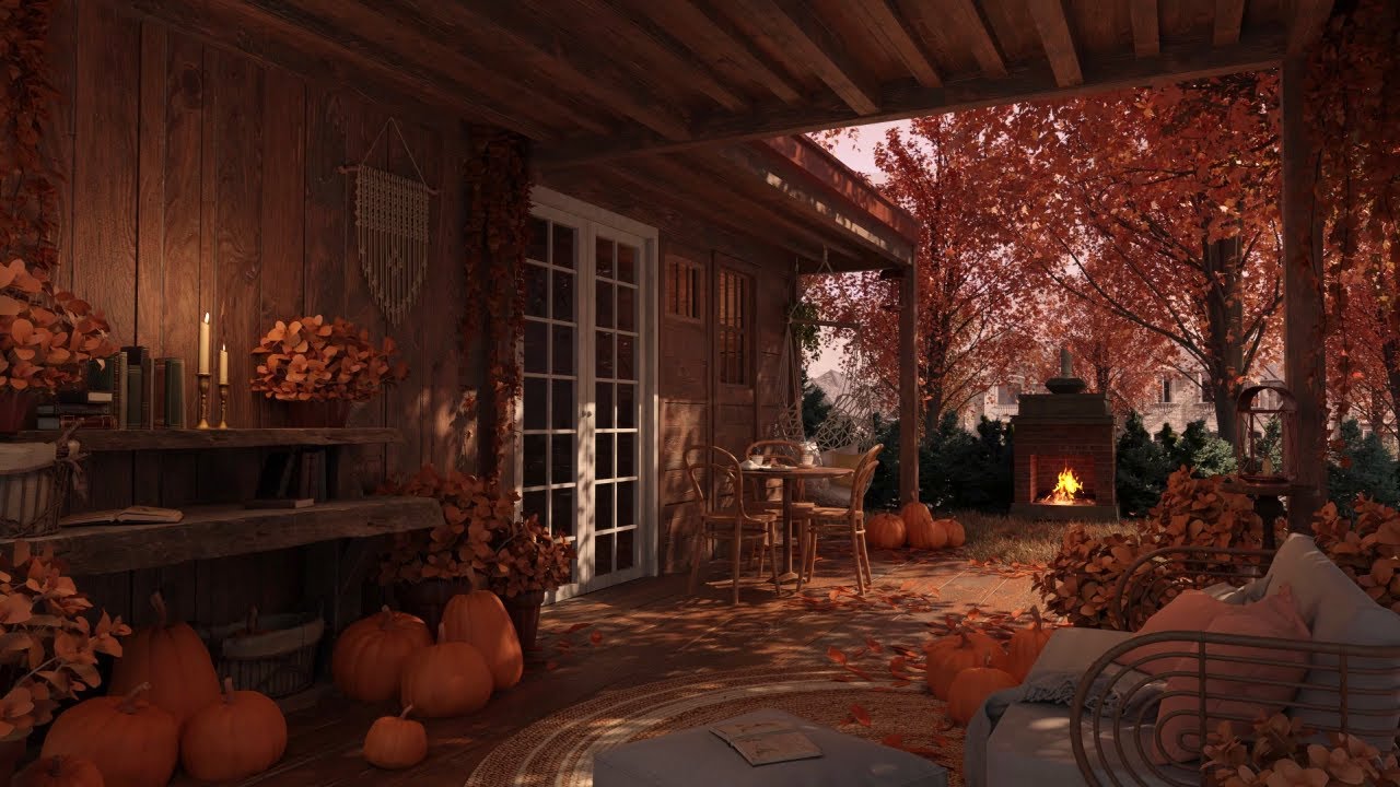 Cozy Fall Porch Ambience with Autumn Sounds & Crackling Autumn ...