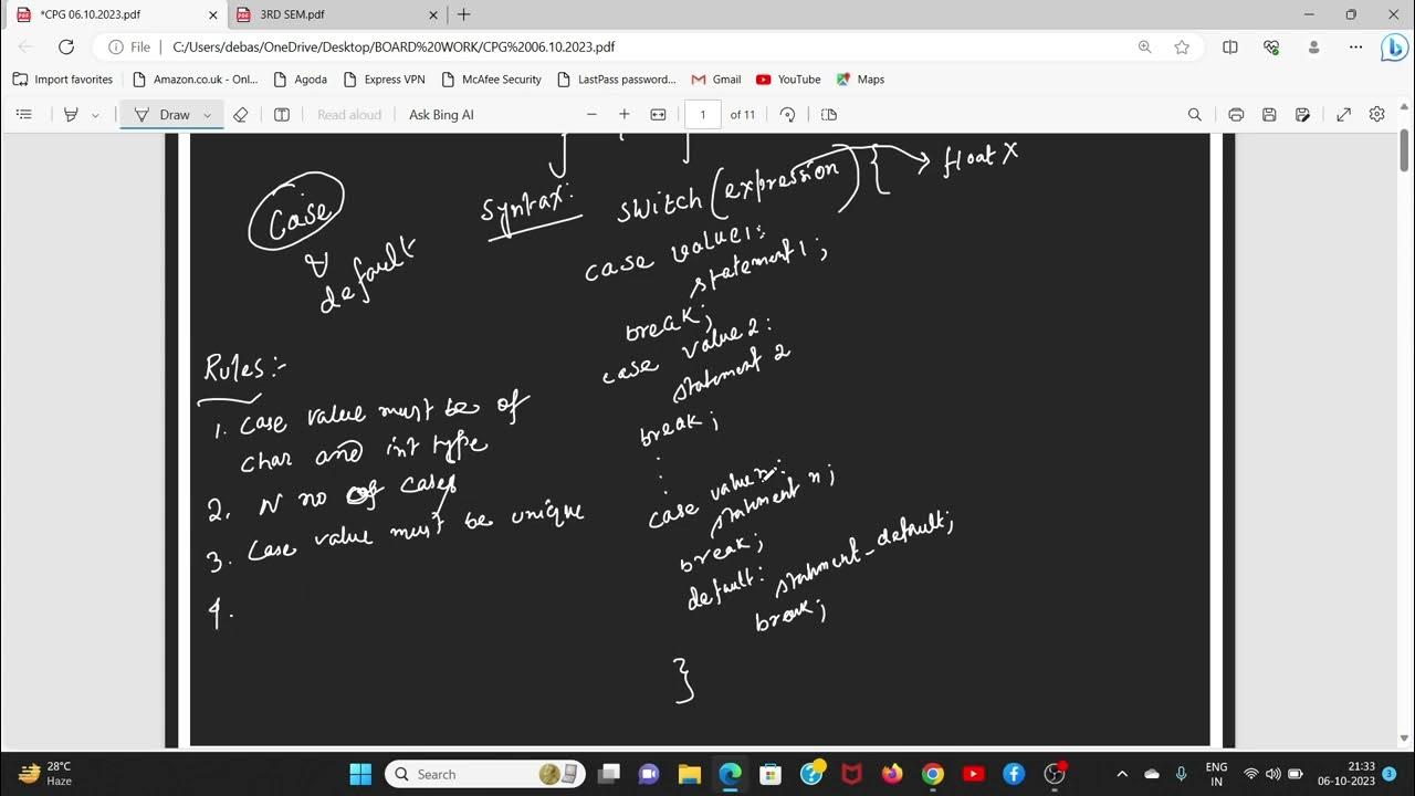 SWITCH CASE IN C||PART 1||LIVE1 - YouTube