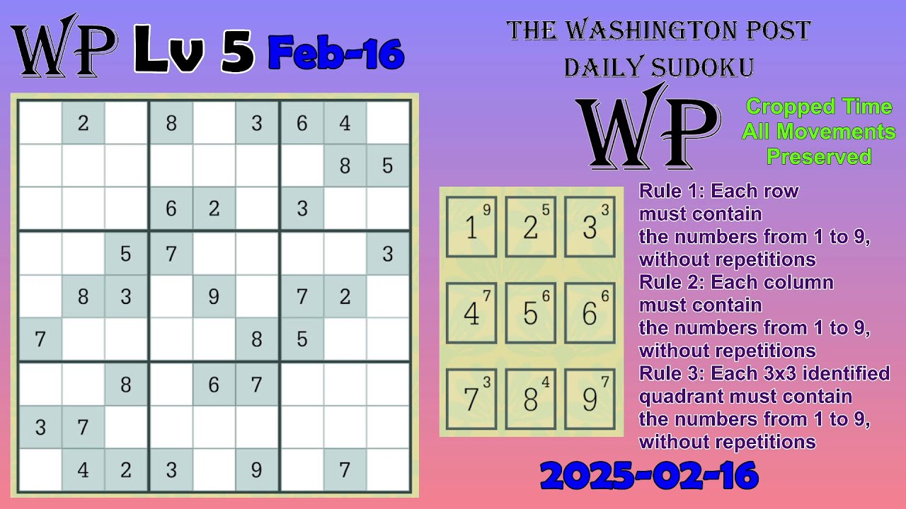 The Washington Post Daily Sudoku 2025-02-16 Level 5 - YouTube